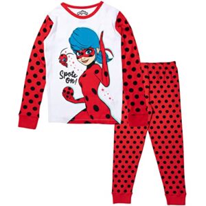 miraculous ladybug little girls pajama shirt and pants sleep set red/white 7-8