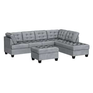 casa andrea milano 3 piece modern tufted micro suede l shaped sectional sofa couch with reversible chaise & ottoman