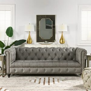 jennifer taylor home alto 88" tufted chesterfield sofa, dark heathered grey linen