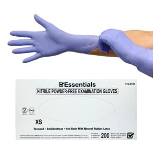 essentials healthcare products nitrile powder-free examination gloves; box of 200 exam gloves, latex-free, periwinkle (x-small)