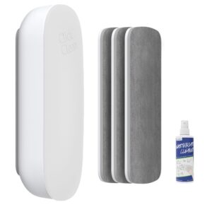 click clean replaceable dry erase board eraser, 4-in-1 magnetic whiteboard eraser with 3 replaceable felt pads, free 3.4oz whiteboard cleaner included, intended for classroom, home and office