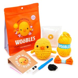 the woobles beginners crochet kit with easy peasy yarn as seen on shark tank - with step-by-step video tutorials - kiki the chick