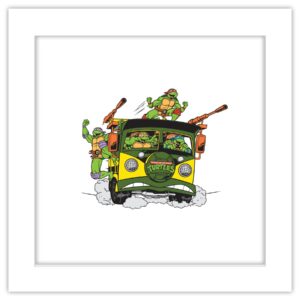 trends international gallery pops nickelodeon teenage mutant ninja turtles - party wagon wall art wall poster, 12" x 12", white framed version