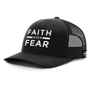 faith over fear christian trucker hat - adjustable fit snapback hat - breathable mesh side for casual wear - running workout & outdoor activities all seasons - baseball cap women and men