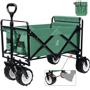 collapsible heavy duty beach wagon cart outdoor folding utility camping garden beach cart with universal wheels adjustable handle shopping (green)