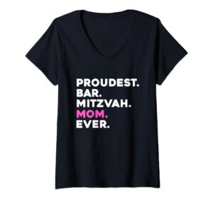 womens proudest bar mitzvah mom ever jewish celebration v-neck t-shirt