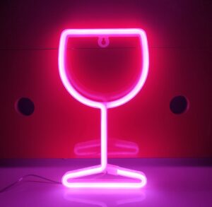 jywj wine glass neon sign,usb or 3-aa battery powered neon light,led table decoration,bedroom wall decoration,birthday gift,wedding supplies business gift(pink)