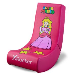 x rocker super mario peach video gaming floor chair, official all-star edition nintendo collectible, faux leather, foldable, 5000201, 33.46" x 16.14" x 25.59", princess peach pink