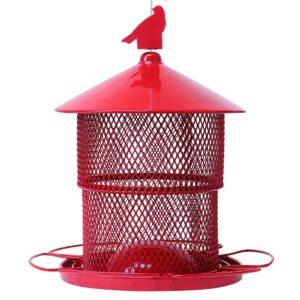 metal wild bird feeders clearance,outside squirrel proof bird feeder, 7.4lb hanging large capacity heavy duty water resistance outdoor birdfeeders for garden yard-red