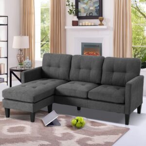 titimo convertible sectional sofa couch, l shaped sofa with reversible chaise convertible sectional couch 3-seater modern small couches for small space (grey)