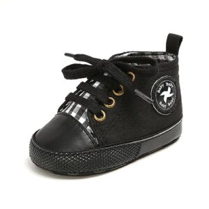 uaro baby boys girls star high top sneaker soft anti-slip sole newborn infant first walkers canvas denim shoes (0-6 months infant, a-black_black soul, 0_months)