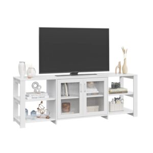 panana 2 doors tv stand television stands cabinet 4 open cubby storage for living room for tvs up to 70 inches (white)