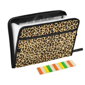 fuluhuapin 13 pocket expanding file folder with sticky labels,waterproof accordian file organizer with zipper closure,letter a4 paper document accordion folder (leopard) 2031388