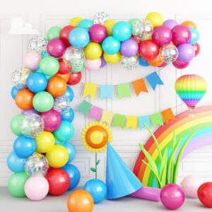 colorful balloon garland arch kit 112pcs birthday party decorations with 11 colorful confetti latex balloons for kids baby shower wedding rainbow fiesta, with balloon arch strip