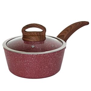 easy chef always 2 quart saucepan with lid, nonstick small sauce pot with granite coating, cooking sauce pan, saucepan for stove top, healthy nonstick pot with lid, pfoa free, soup pan milk pan, red