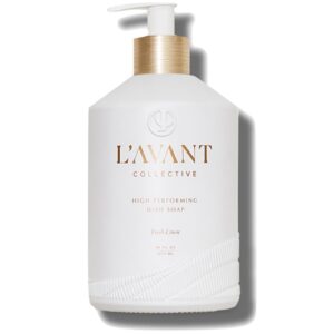 l'avant collective high performing dish soap | plant-based ingredients & high performing formula | fresh linen scent | reusable glass bottle i 16 fl oz/473 ml