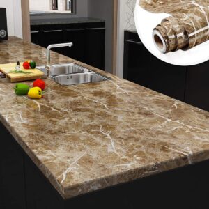 yenhome waterproof contact paper for countertops paper for kitchen counter contact paper marble wallpaper peel and stick counter top covers for desk 200x30 inch brown marble contact paper for table