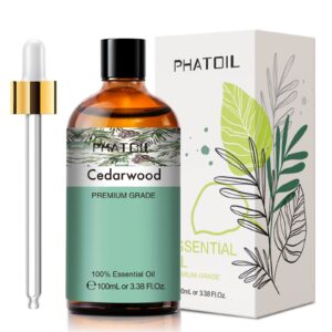 cedarwood essential oil, 3.38fl.oz phatoil pure essential oil singles for aromatherapy diffusers, humidifiers, great for diy candle and soap making, gift for friend