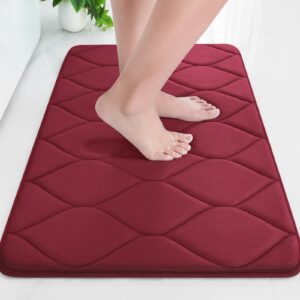 colorxy memory foam bathroom rugs, ultra soft & non-slip bath mat, water absorbent and machine washable bath carpet rug for shower bathroom floor rugs, 24''x16'', burgundy