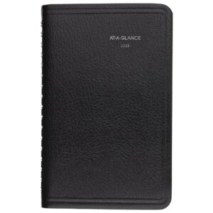 at-a-glance 2023 weekly planner, dayminder, hourly appointment book, 3-1/2 x 6", pocket size, tabbed telephone/address pages, texture cover, black (g25000)