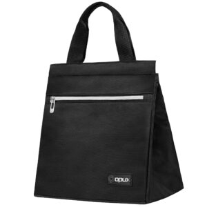 opux lunch bag for women, insulated lunch box tote for girls kids adult school work, reusable womens lunch tote for office travel, cute small lunch tote, fits 12 cans - black