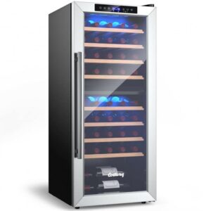 arlime 20 inch wine cooler refrigerator dual zone, 43 bottle wine fridge w/tempered glass door, 41℉-64℉ temperature control, large freestanding drink cellar for beer