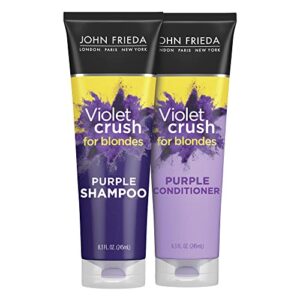 john frieda violet crush purple shampoo and conditioner set - blonde toner neutralizing yellow tones for bleached and platinum hair, enhancing blonde tones, 8.3 oz (2 pack)