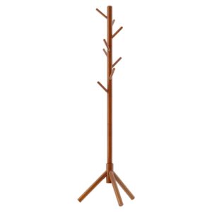 aibiju wood coat rack freestanding, coat tree with 8 hooks, 3 height options, suitable for kids and adult, coat stand for bedroom office entrance brown yd-1006