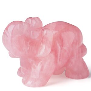 2" rose quartz elephant decor healing crystal cute polished natural stone hand-carved big pink sculpture statue figurines gemstone energy hippie home room office desk decoration gifts for women men