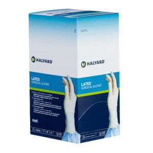 halyard surgical gloves latex sterile individually wrapped pairs powder free medical disposable gloves, 8.7 mil, size 5.5 xs, cream, sgl65055 (box of 50 pairs - 100 total)