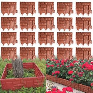 garden edging set plastic fence, imitation stone fence, garden edging border imitation stone brick, for diy decorative patios lawn paths landscape walkways flower beds border-20pcs