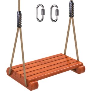 seleware wooden swing seat, heavy duty wood tree swing for adult kids playground swing sets for backyard, indoor outdoor flat swing seat (17.5 x 8.5 inch) with adjustable rope