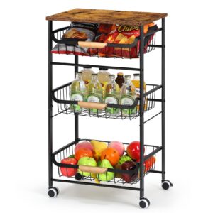 heomu 4 tier rolling kitchen storage cart, metal snack cart with wheels, kitchen cart with drawers for kitchen, bathroom, living room, bar, office, black