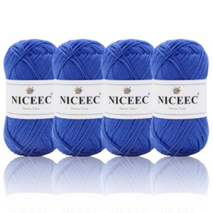 niceec 4 skeins soft baby cotton yarn, 4 ply, diy craft, fingering weight, blanket yarn for crochet & knitting, total 700yds/7.05oz - blue