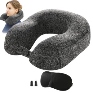 truwelby travel pillow, neck pillow memory foam neck pillow for travel, airplane travel kit with 3d contoured eye cover earplugs standard airplane pillow cooling travel head support pillow