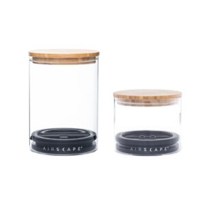 airscape glass storage canister - set of 2 - patented airtight lid removes excess air & preserves food freshness, glass container with bamboo lid (small & medium)