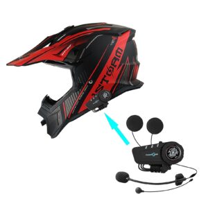 1storm adult motocross helmet bmx mx atv dirt bike downhill mountain bike helmet racing style h637 + motorcycle bluetooth headset: storm red