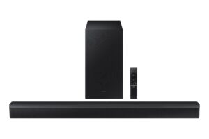 samsung hw-b450 2.1ch soundbar w/dolby audio, subwoofer included, bass boosted, wireless bluetooth tv connection, adaptive sound lite, game mode, 2022 (renewed)