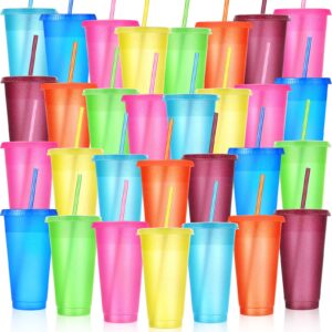 honeydak 30 pack tumbler with straw and lid bulk water bottle iced coffee travel mug cup reusable plastic cups for parties birthdays 24-27 oz (elegant color)