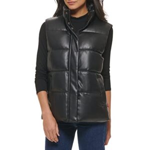 levi's women's vegan leather puffer vest, black, large