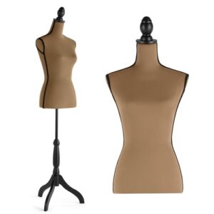 hombour dress form mannequin torso, female sewing manikin body, pinnable dressmaker form with wooden tripod base stand for display, clothing design, dark brown