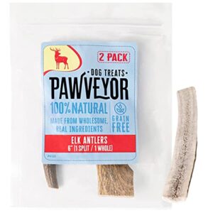 pawveyor usa-sourced naturally shed elk antlers for dogs - 6" grade-a split & whole elk antlers for dogs medium sized and aggressive chewers - ultra long lasting dog chew, odorless rawhide alternative