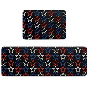 libaoge kitchen mat rug set of 2 independence day white red blue star runner rug anti-fatigue comfort memory foam standing mat non-slip floor door mat for bathroom 18x30in+18x60in