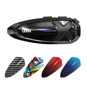 lexin gtx motorcycle bluetooth headset, 10 riders helmet communication system, group intercom w/audio multitasking/loud speakers/ip67 waterproof/hands-free call/usb-c charge/5 shells, single pack