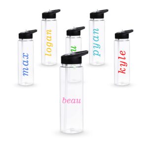 24 oz clear water bottles with straw, 6 pack bulk reusable sports water bottle with handle, wide mouth & portable for travel gym cycling hiking camping, for personalized diy teacher nurse gift