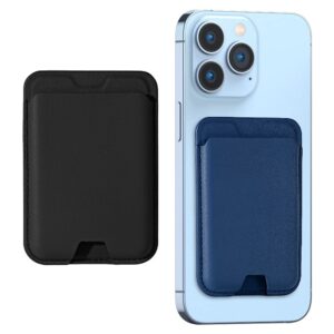 kimguard [2 pack] magnetic card wallet holder with mag-safe for iphone 14 pro max/14 plus/14 pro/14, for iphone 13 pro max/13 pro/13/13 mini, for iphone 12/12 pro/12 max/12 mini, black & blue