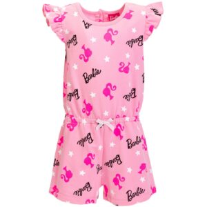 barbie toddler girls french terry sleeveless romper pink 4t