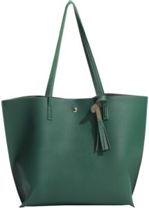 iblue women tote bag purse large faux leather shoulder bag tassel satchel handbags, d1059 (dark green)