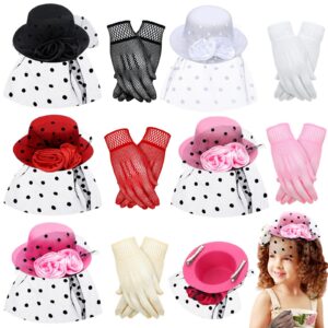 chunyin girls tea party hats mini hat hair clip fascinator veil mesh hat and gloves sets tea party accessories for girls kids children 5.3'' diam