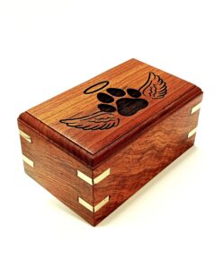 wooden urn -engraved paw with angel wing-pet urns for dogs ashes-decorative wooden pet urns for ashes - rosewood cremation urns for dogs-pet urns for cats-wooden box (rosewood)